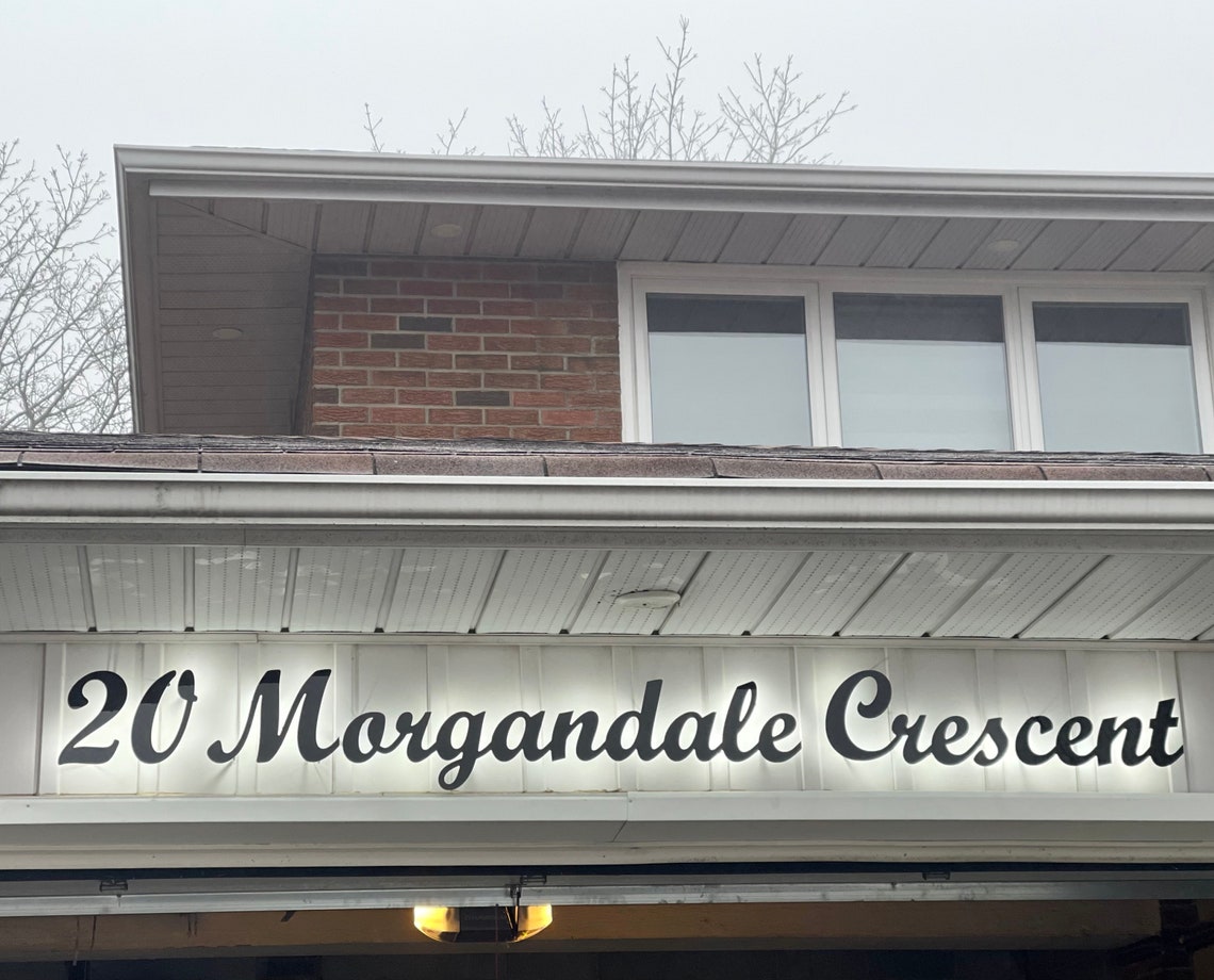 Custom House Address Signs | Modern Glossy Black Sign | White LED ...