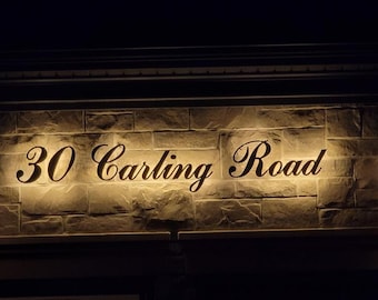 Custom House Address Signs Modern Glossy Black Sign White LED Backlit ...