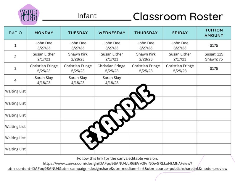 Daycare Roster - Etsy