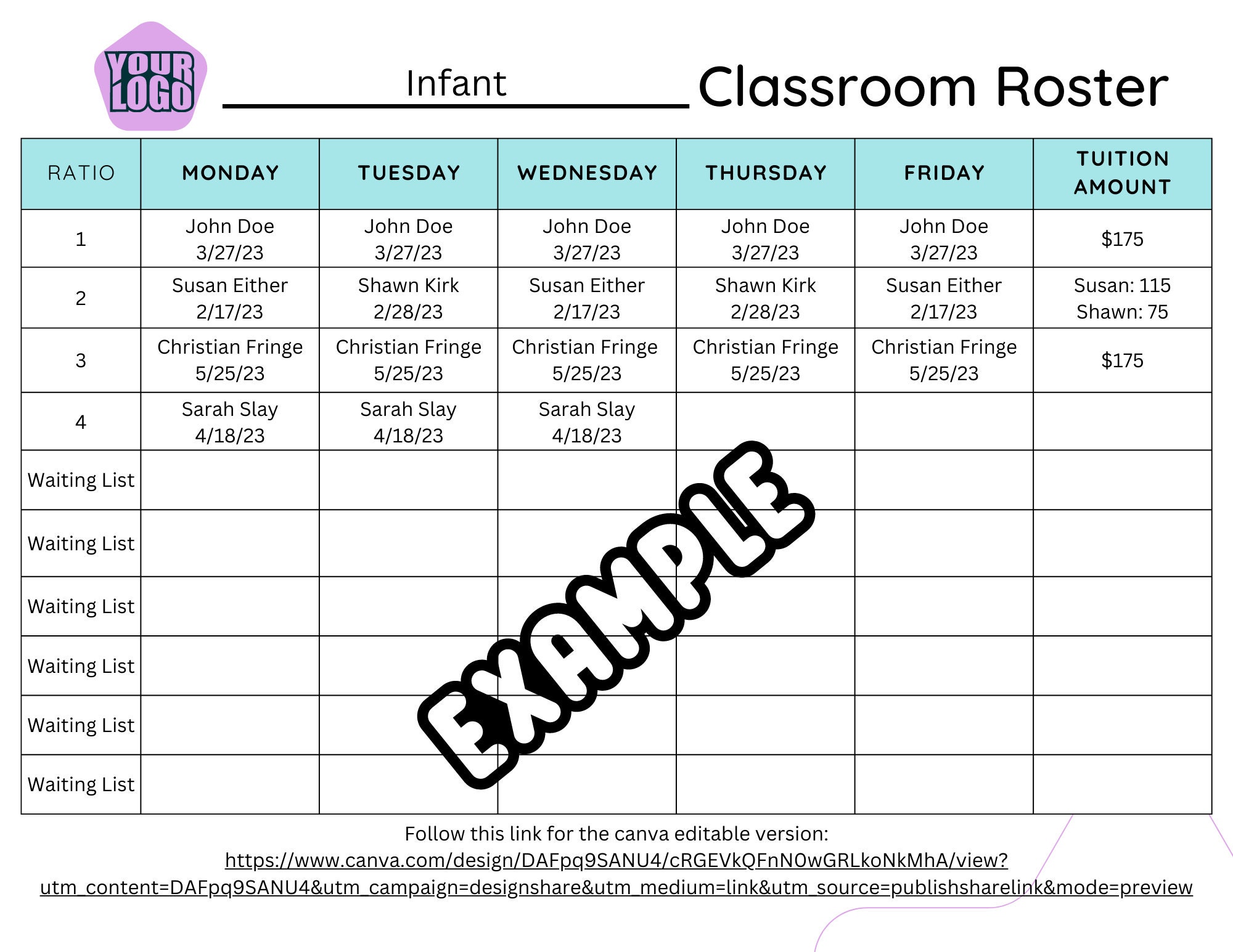 Daycare Roster - Etsy