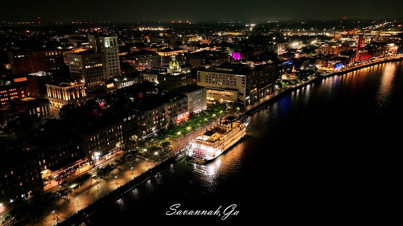 River Street Night Aerial 1 - Savannah, Georgia - Etsy