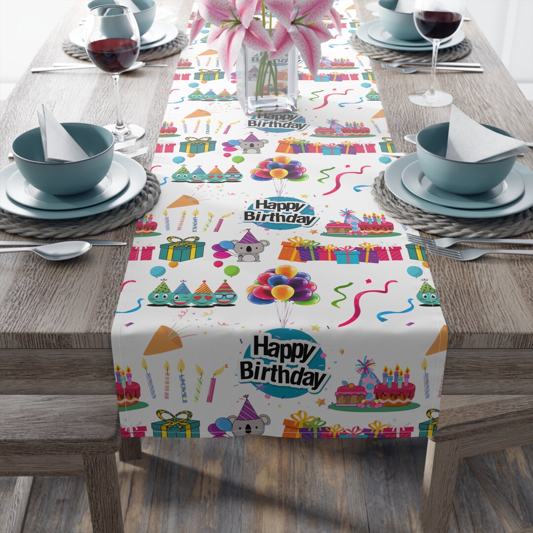 Happy Birthday Cake and Fun Pattern Table Runner Far Out Prints & Co ...