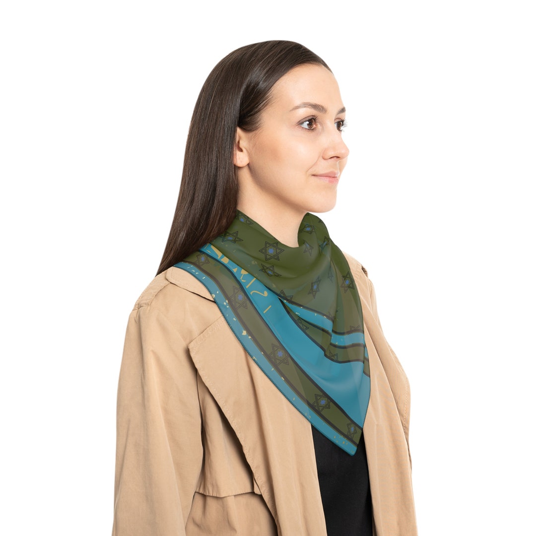 Olive Green and Turquoise Israel Star of David Poly Scarf, Shawl ...