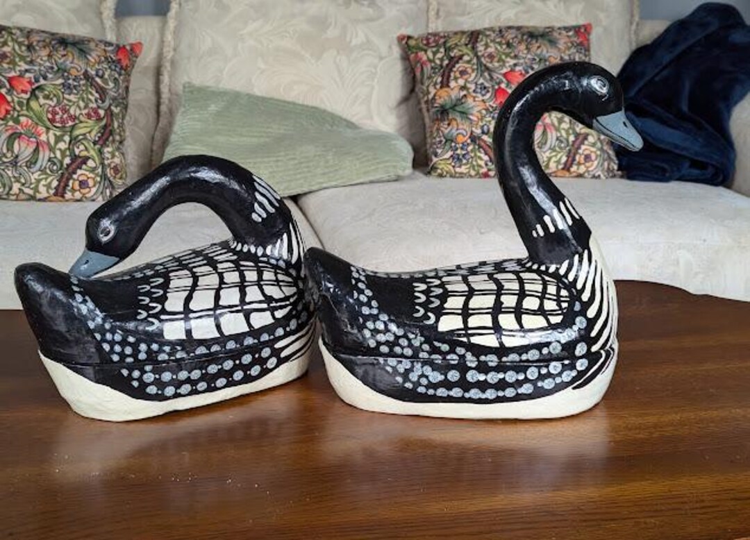 Paper Mache Loons Folk Art Handmade Hand Painted - Etsy