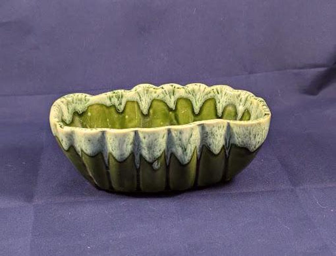Vintage Planter UPCO USA Pottery Green and Cream Glaze - Etsy
