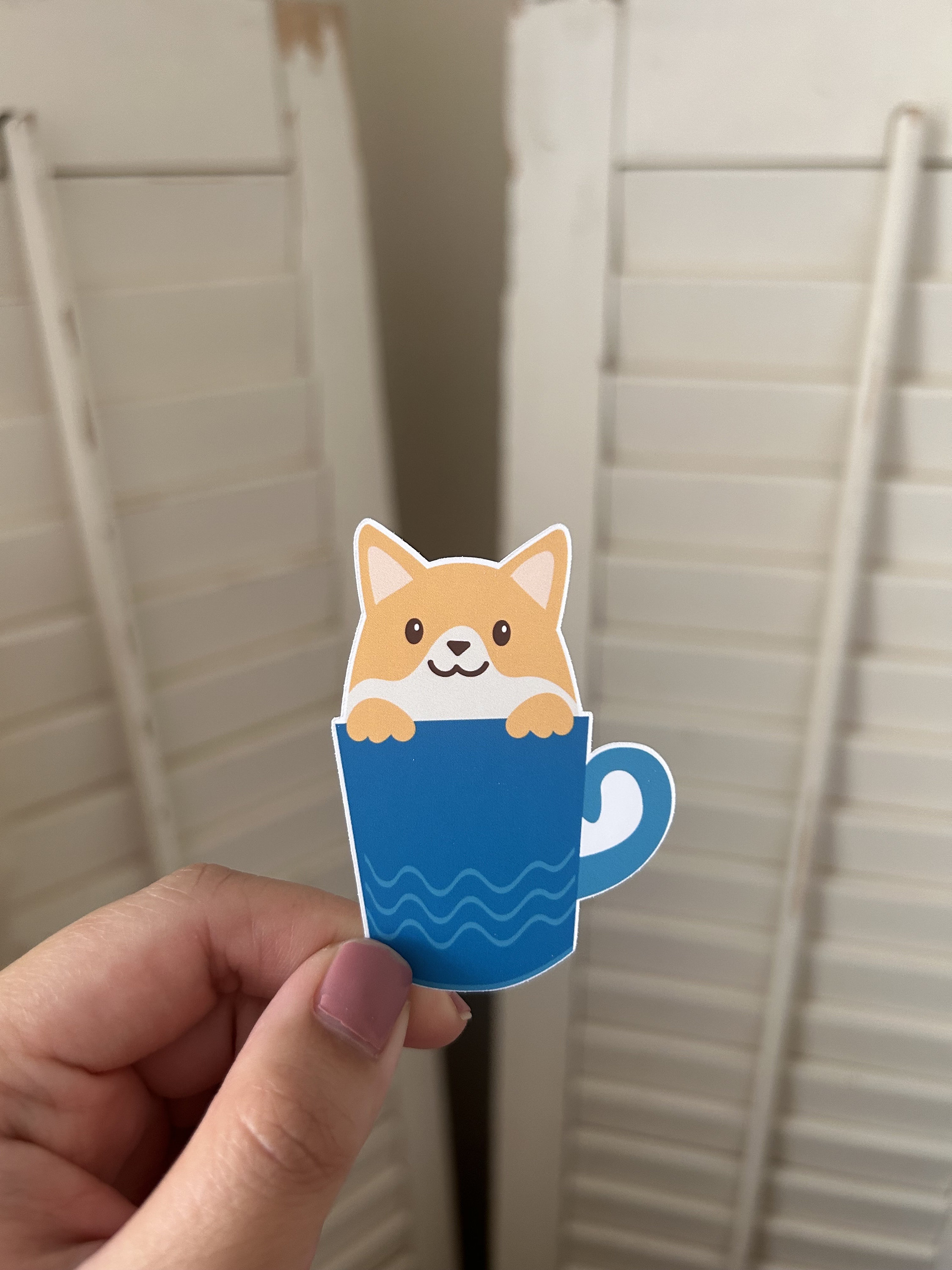 Corgi Pup Cup Die-cut Sticker matte Finish - Etsy