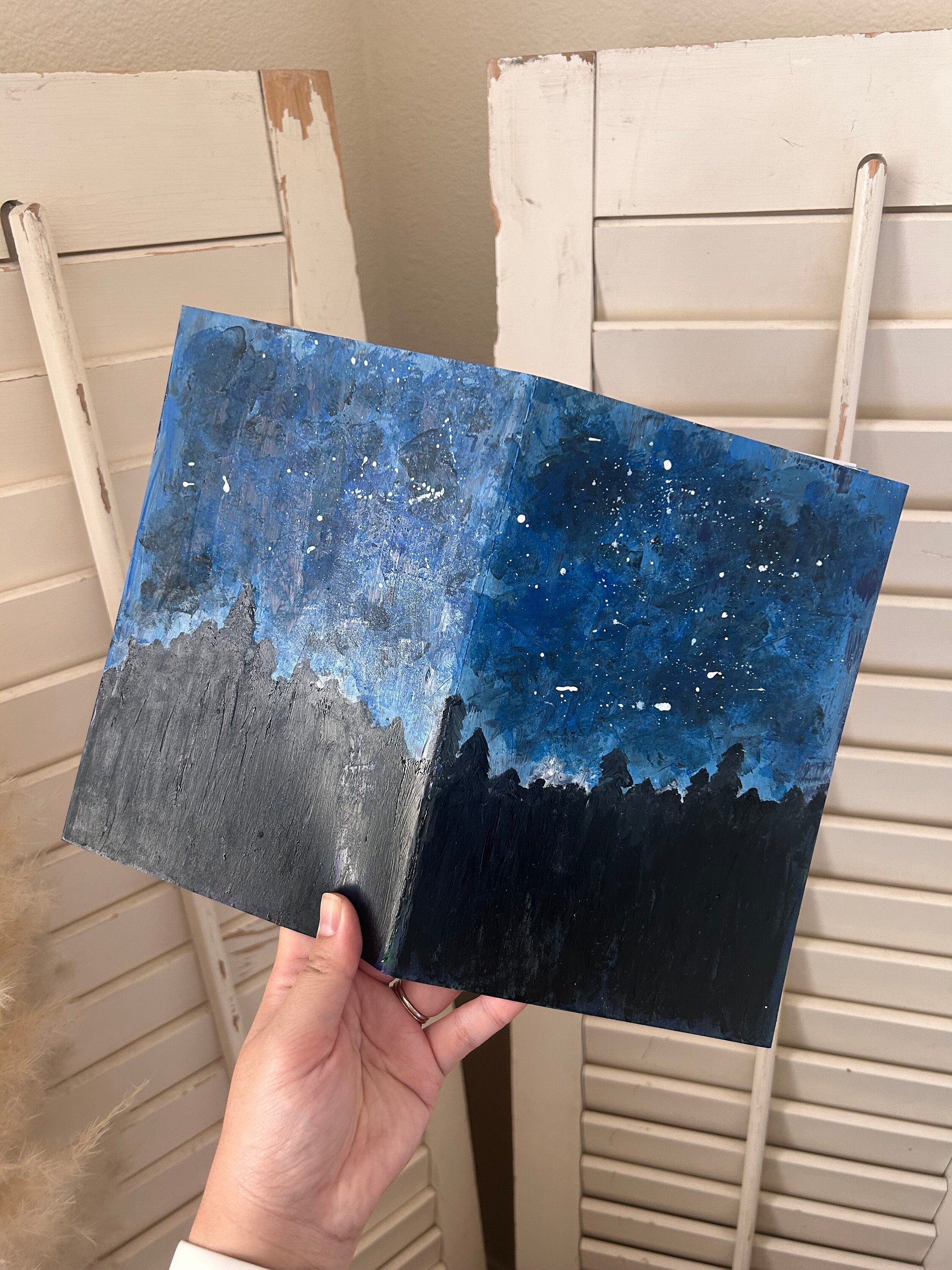 Hand-painted Notebook / Starry Night Sky Over the Forest - Etsy