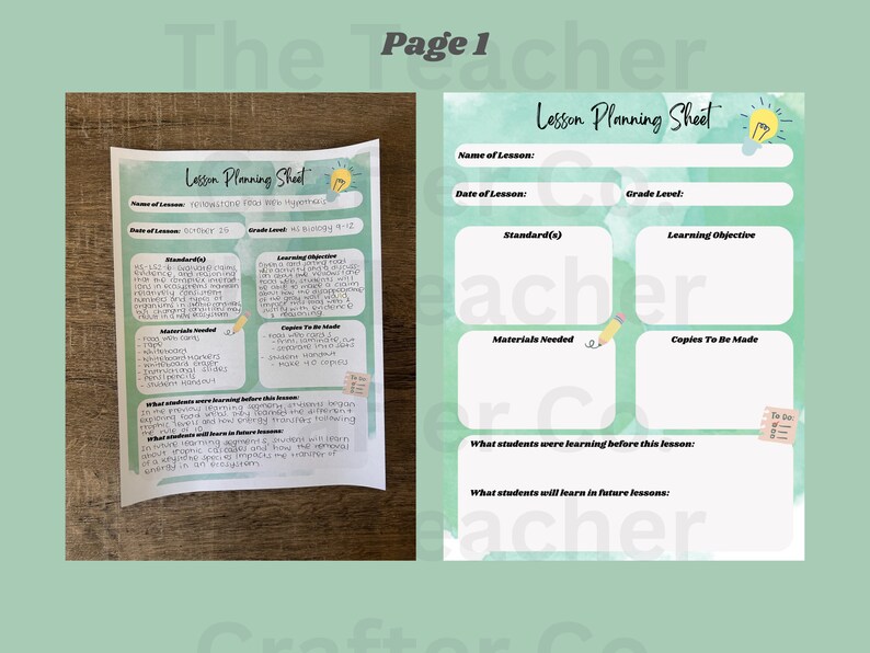 Lesson Planning Sheet Blank Template - Green Watercolor (digital ...