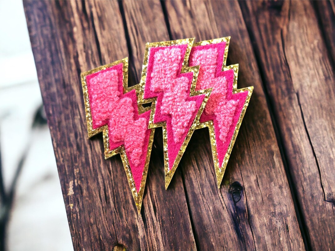 Pink L Gold Glitter L Lightening L Embroidered L Iron on Patch - Etsy
