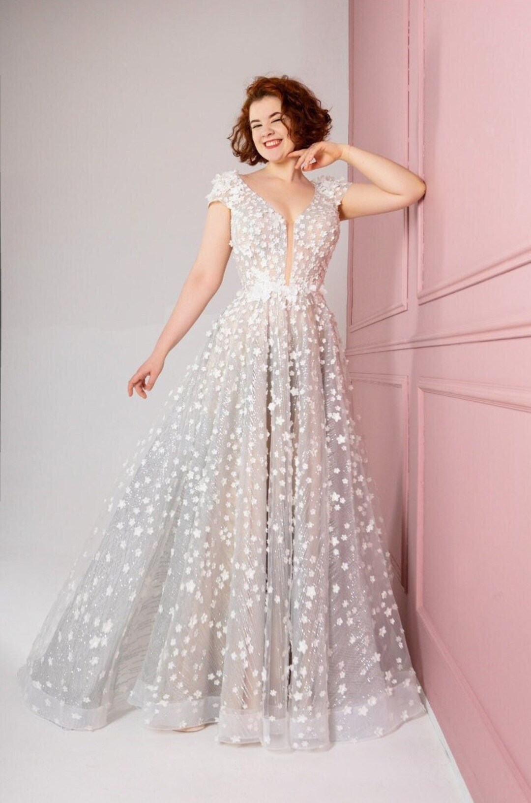 Sparky A-line Wedding Gown With 3d Flowers All-over, Unique Nature ...