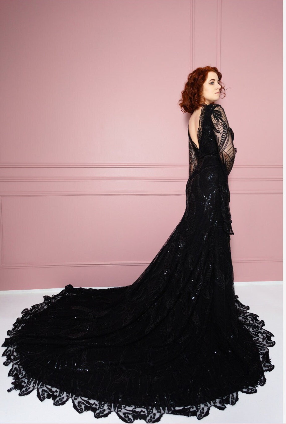 Gothic Wedding Dress With Spiderweb Lace and Bell Sleeves - Etsy