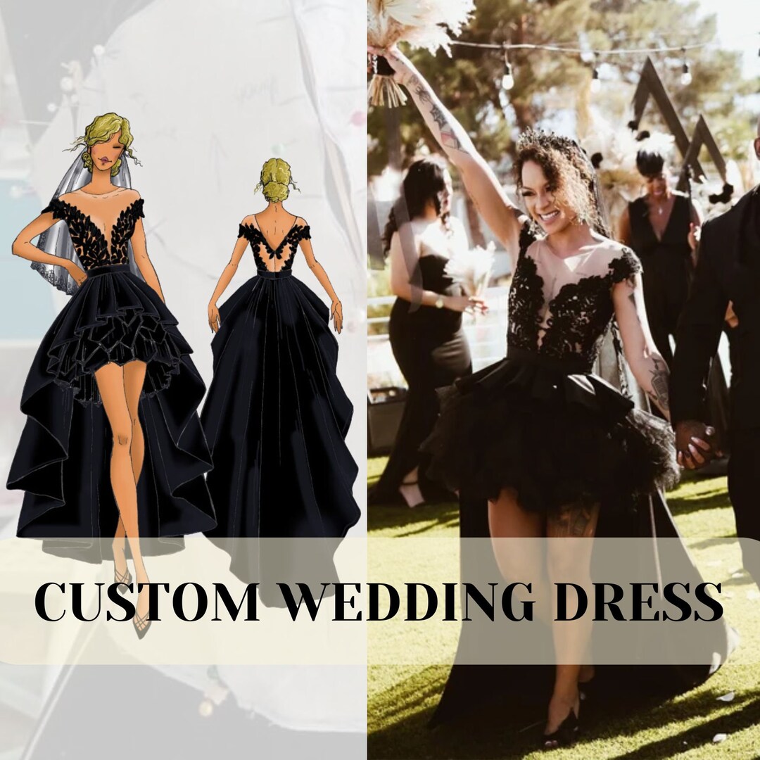 Black Custom Dress Sewing, Halloween Bride Personalized Gothic Design ...
