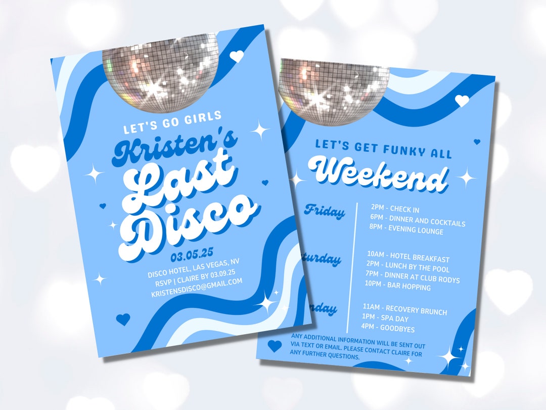 Last Disco, Bachelorette Invitation Template and Itinerary, Mamma Mia ...