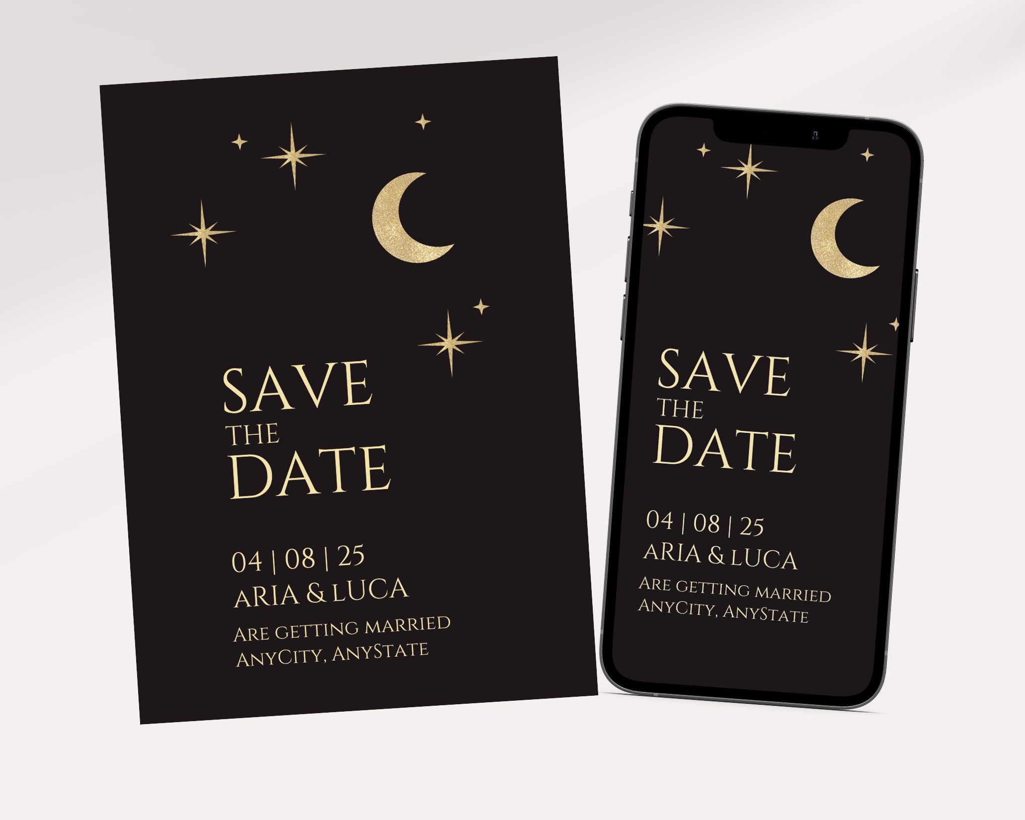 Save the Date Template, Celestial Wedding, Moon and Stars, Editable ...