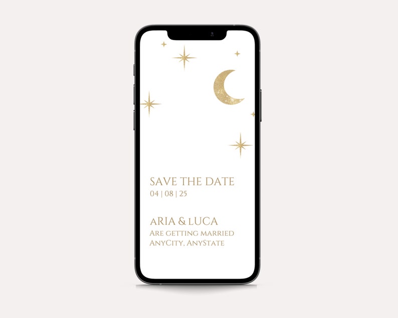 Celestial Wedding, Moon and Stars, Save the Date, Template, Editable ...
