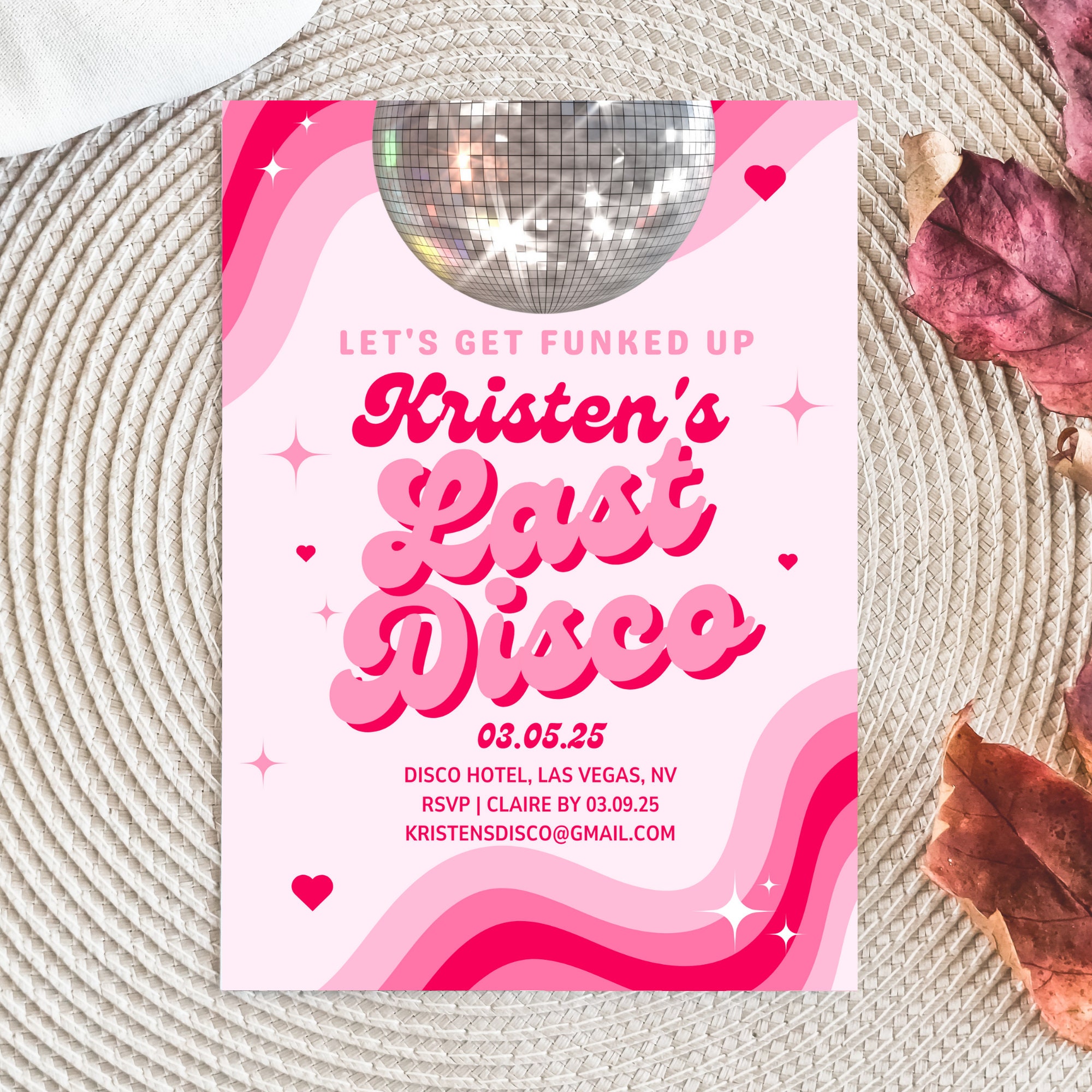 Last Disco Bachelorette Invitation Template and Itinerary, Disco Themed ...