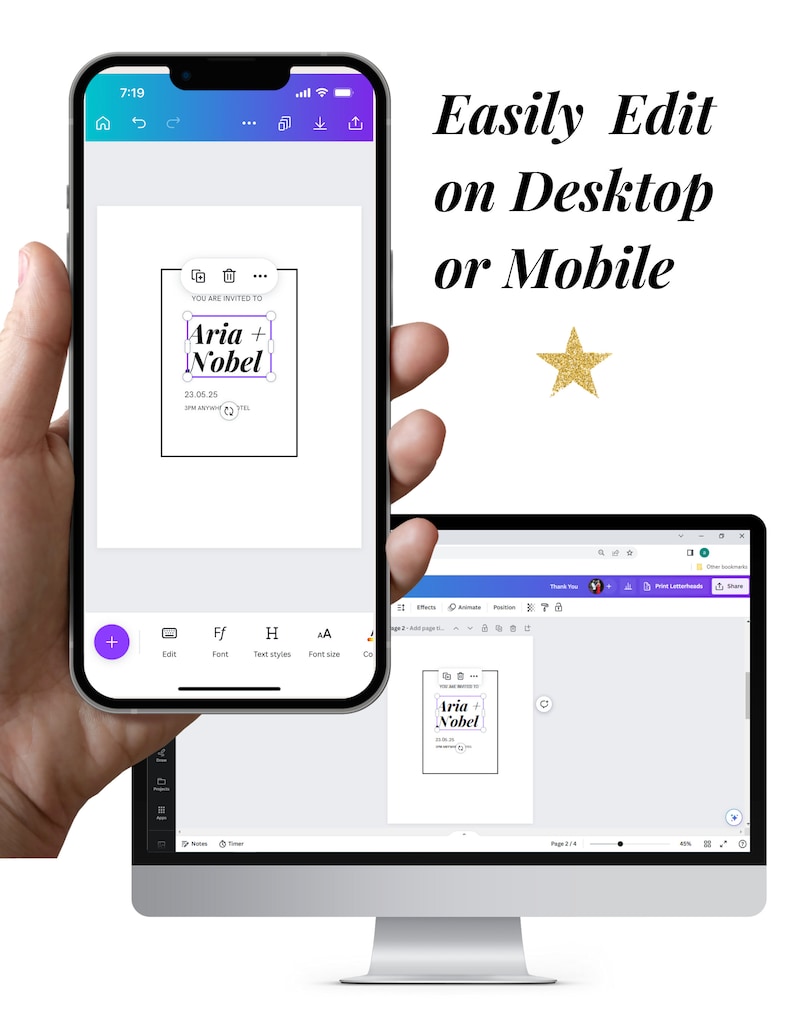 Celestial Wedding, Moon and Stars, Save the Date, Template, Editable ...