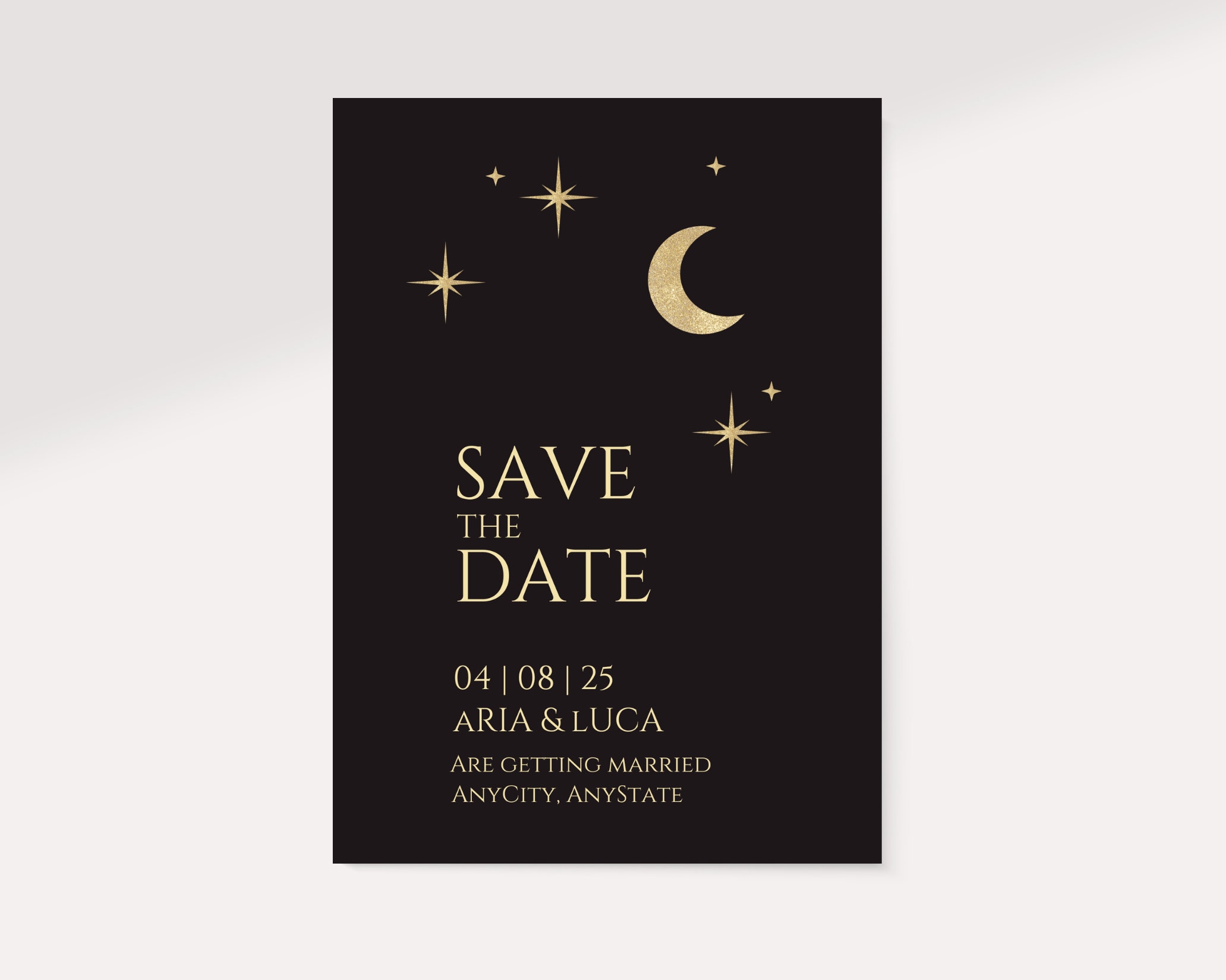 Save the Date Template, Celestial Wedding, Moon and Stars, Editable ...