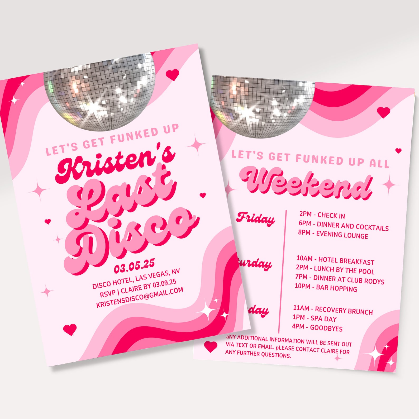 Last Disco Bachelorette Invitation Template and Itinerary, Disco Themed ...