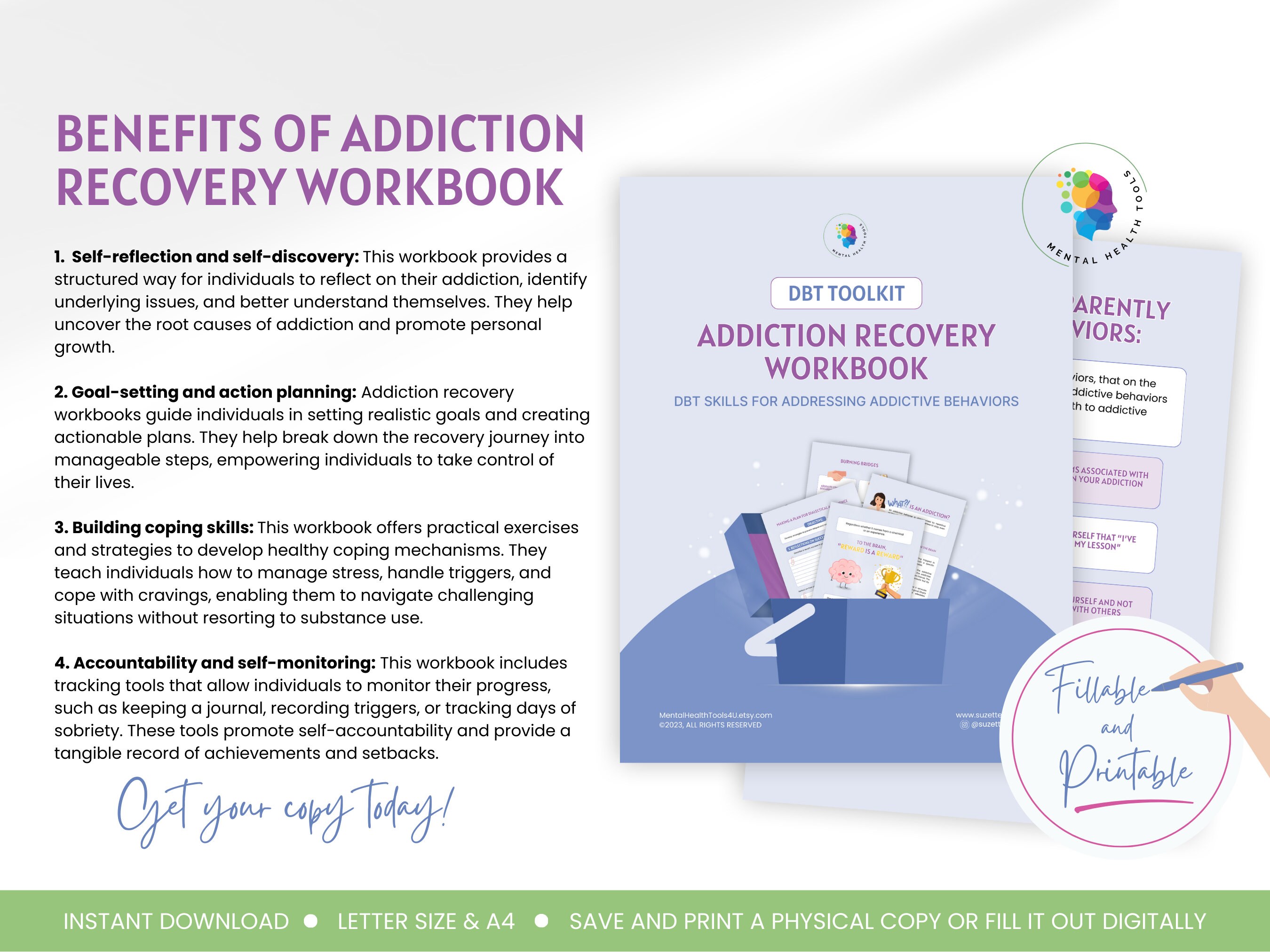 Addiction Recovery Workbook: DBT Skills, Therapist-created (fillable ...