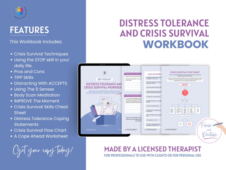 DBT Toolkit Distress Tolerance and Crisis Survival Workbook Reducing Selfharm Emotional ...