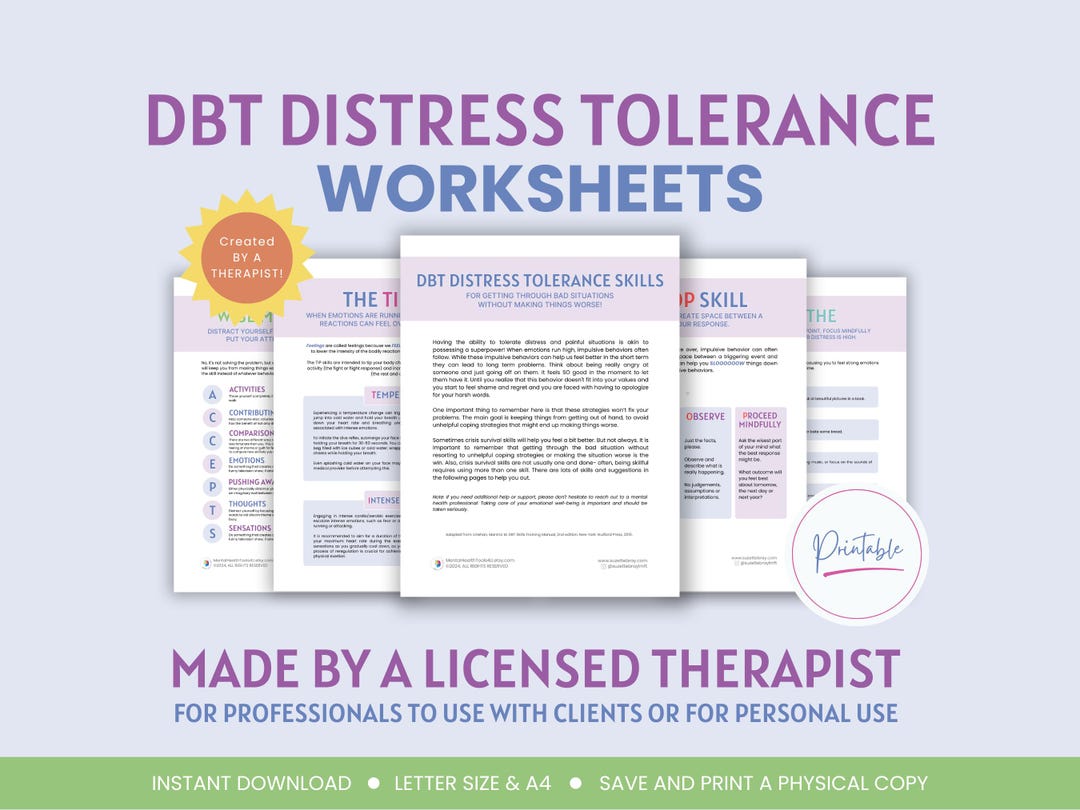 DBT Distress Tolerance Worksheets: Crisis Survival Skills (digital ...
