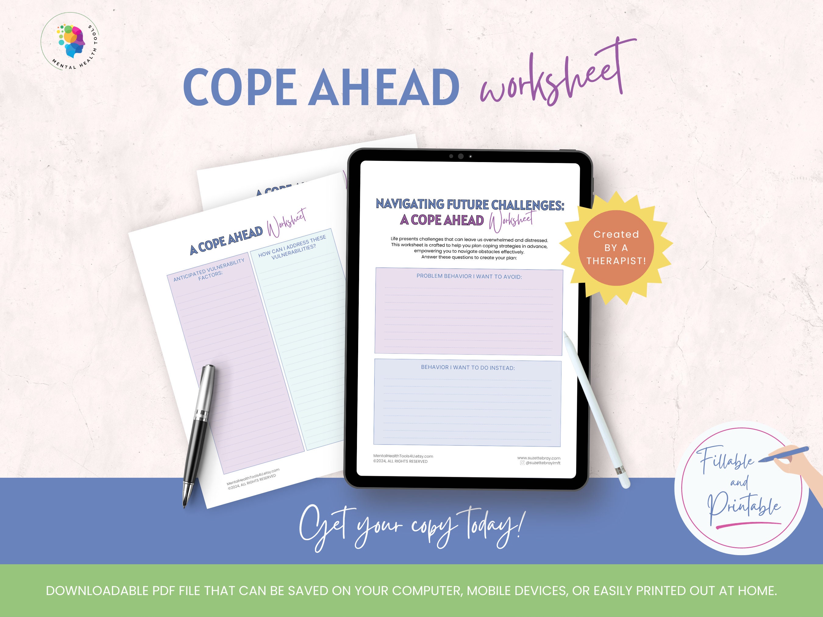 Cope Ahead Worksheet: DBT, CBT Skills for Emotional Regulation (PDF ...