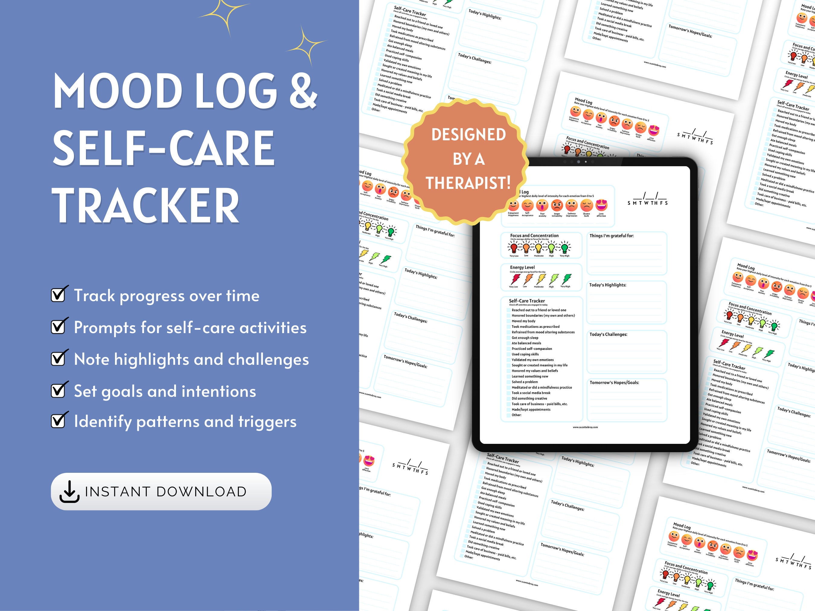 Mood Log and Self-care Tracker Mental Health Journal Self Care Planner ...