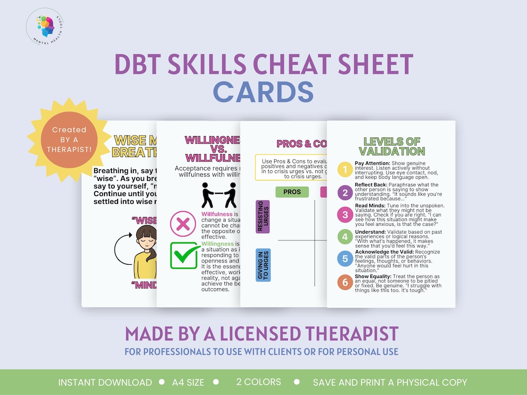 DBT Skills Cheat Sheet Cards for Beginners Easy-to-understand DBT Tools ...
