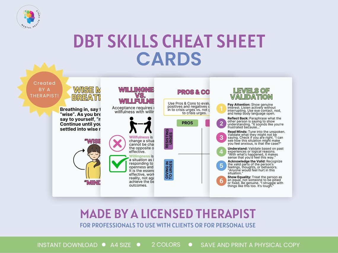 DBT Skills Cheat Sheet Cards for Beginners Easy-to-understand DBT Tools ...
