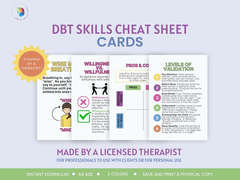 DBT Skills Cheat Sheet Cards for Beginners Easy-to-understand DBT Tools ...