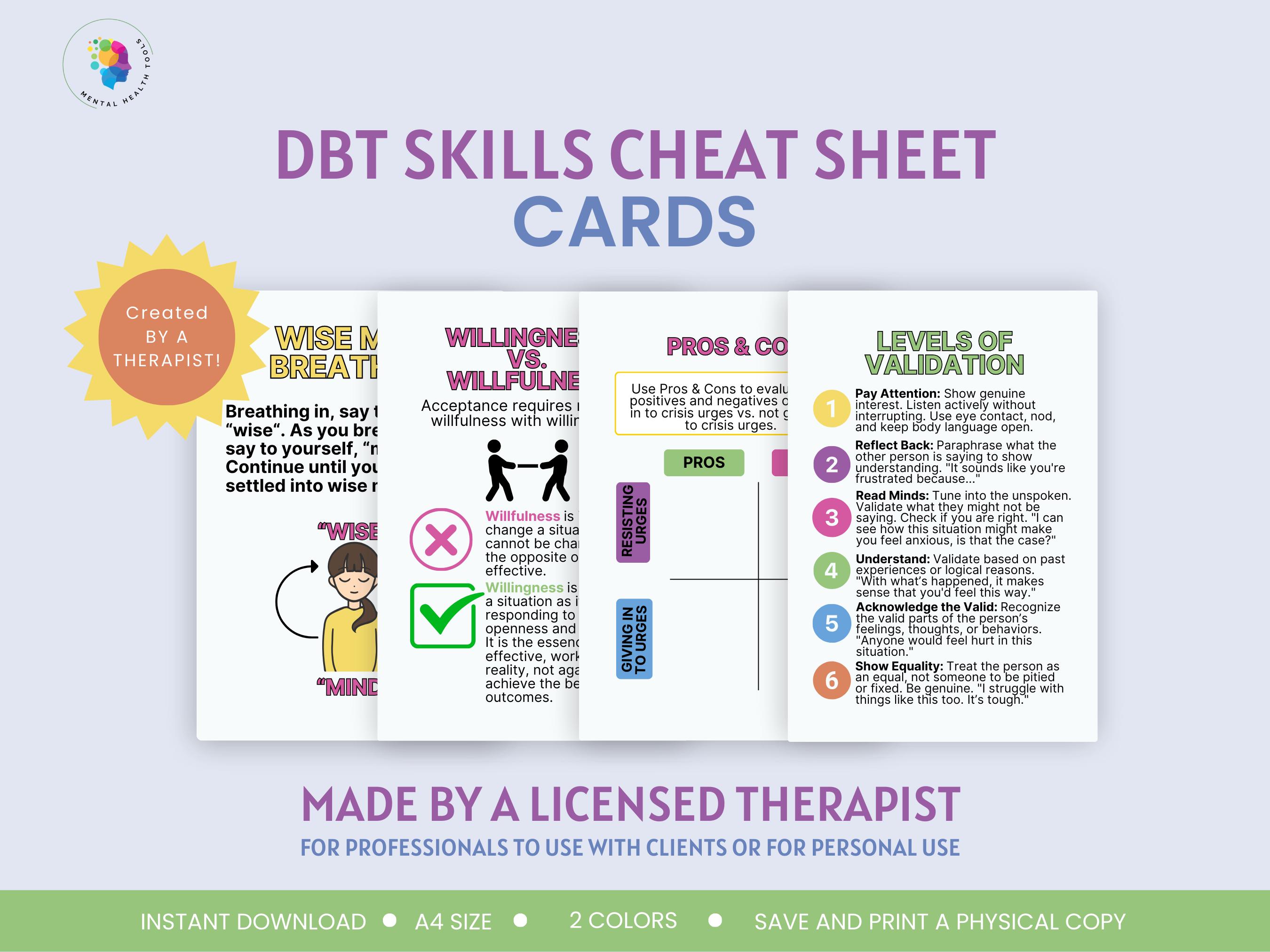 DBT Skills Cheat Sheet Cards for Beginners Easy-to-understand DBT Tools ...