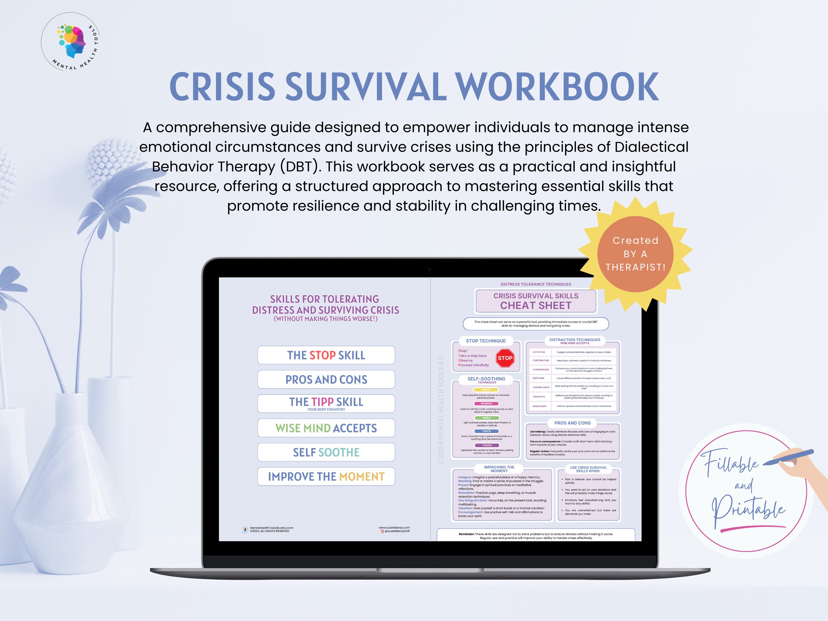 DBT Distress Tolerance Skills Workbook | Crisis Survival, Anxiety ...