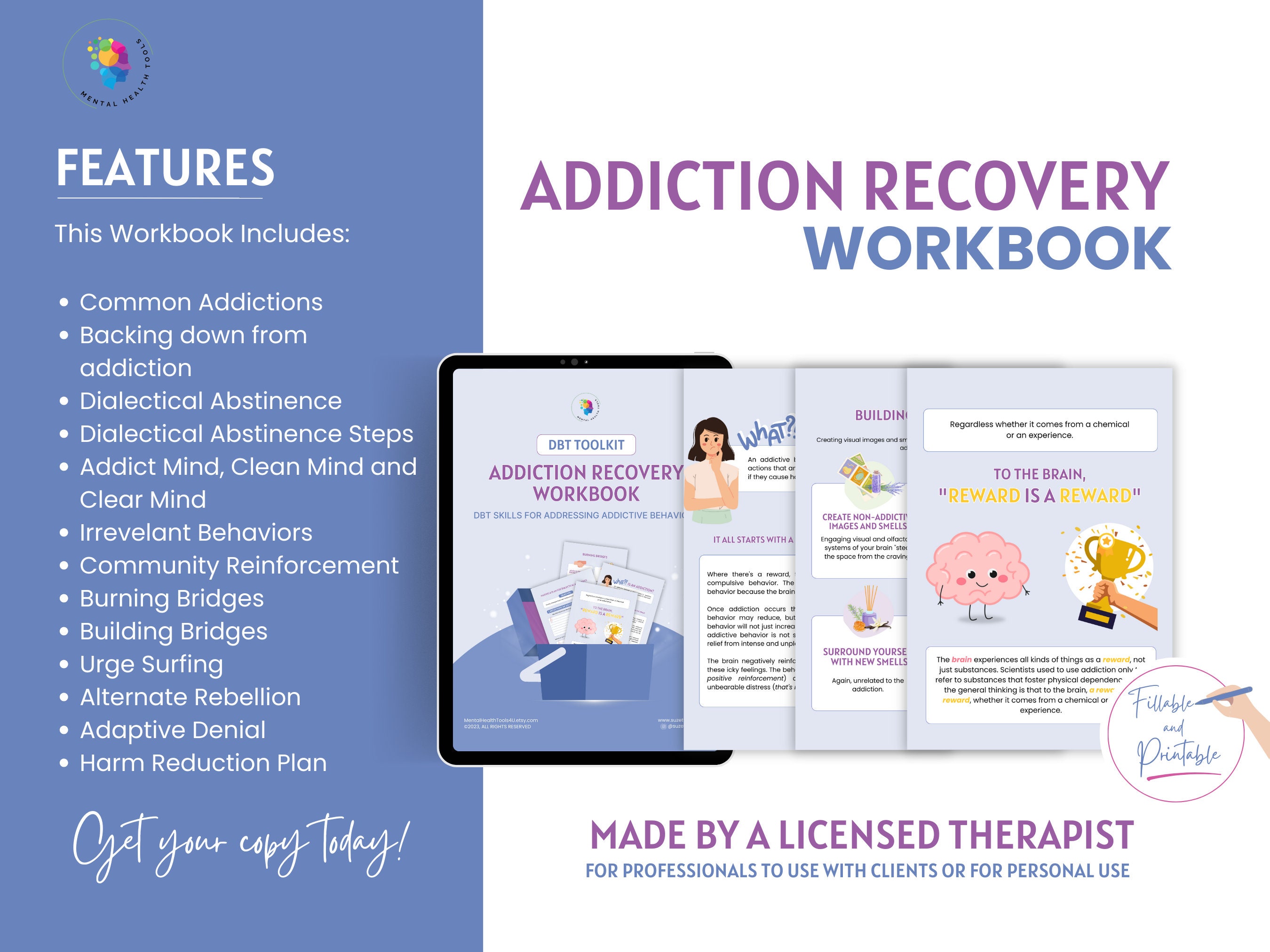 Addiction Recovery Workbook: DBT Skills, Therapist-created (fillable ...