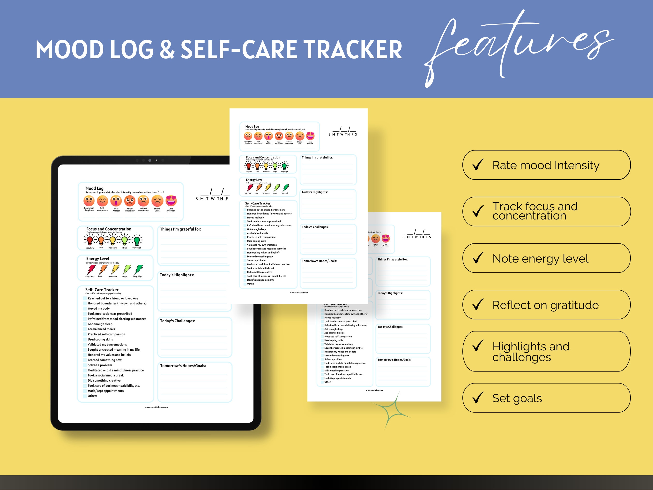 Mood Log and Self-care Tracker Mental Health Journal Self Care Planner ...