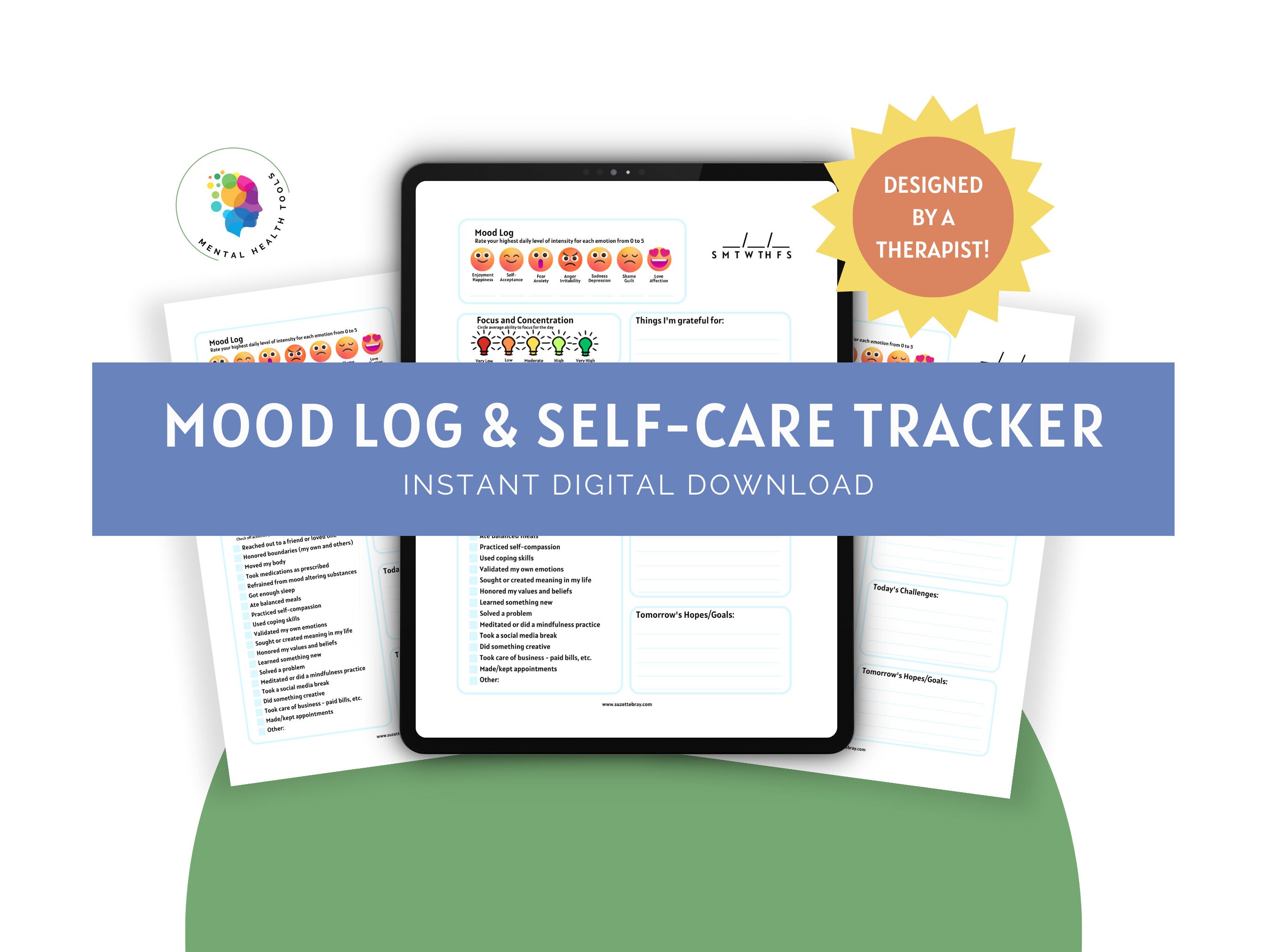 Mood Log and Self-care Tracker Mental Health Journal Self Care Planner ...