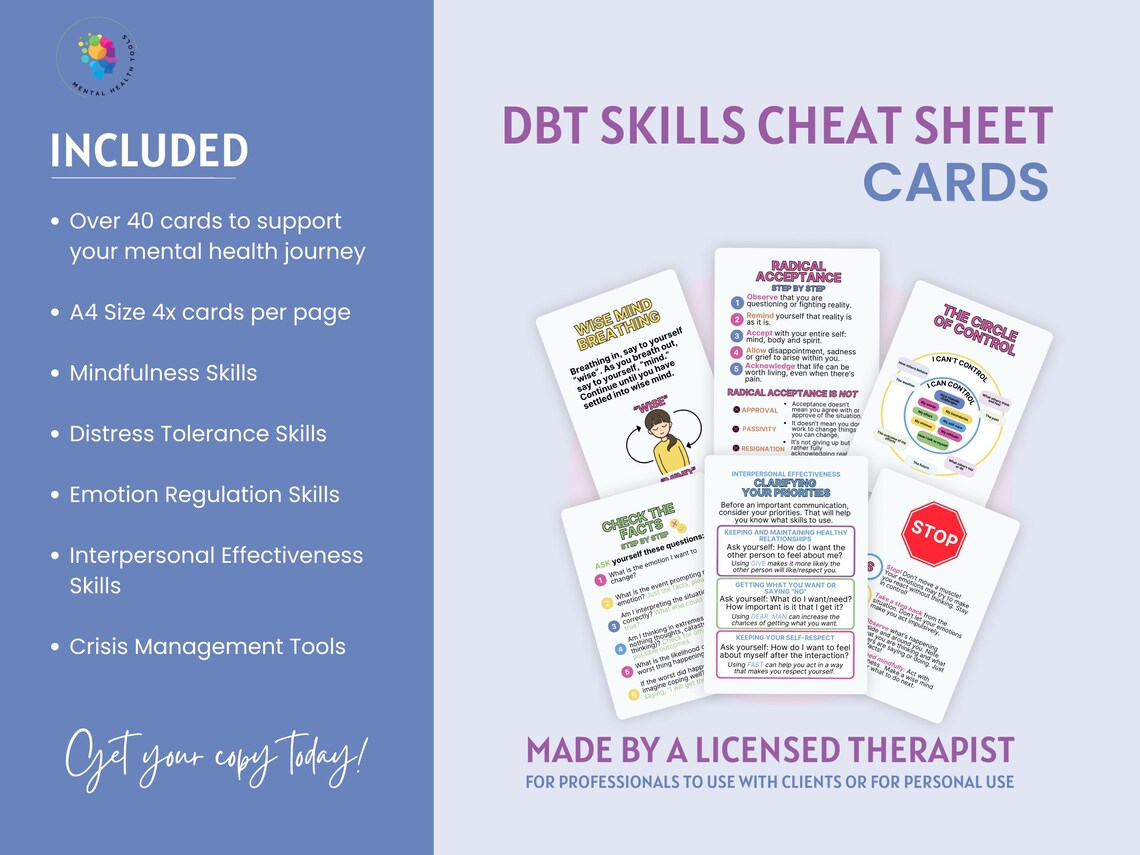 DBT Skills Cheat Sheet Cards for Beginners Easy-to-understand DBT Tools ...