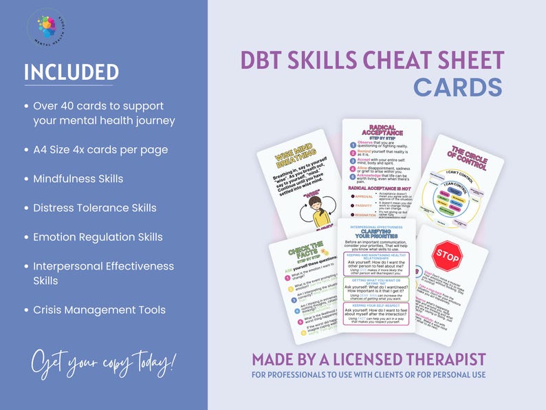 DBT Skills Cheat Sheet Cards for Beginners Easy-to-understand DBT Tools ...