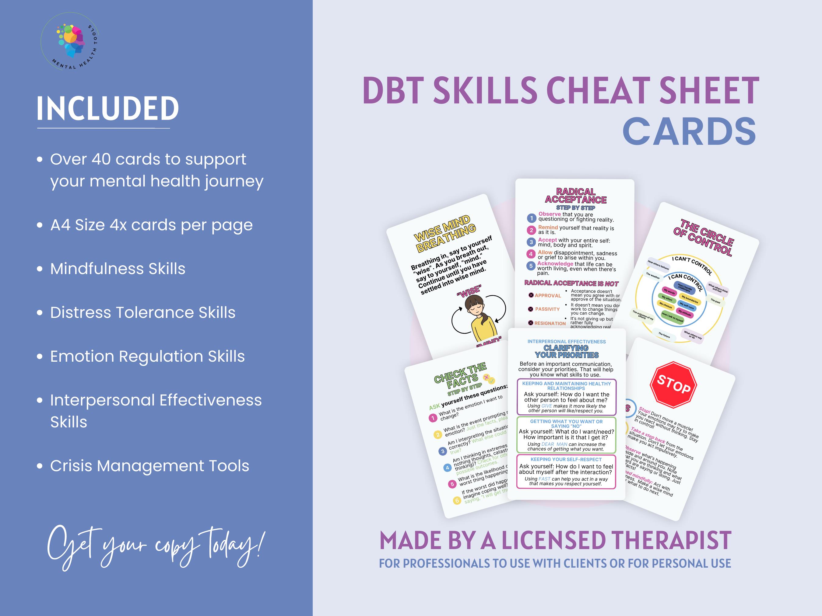 DBT Skills Cheat Sheet Cards for Beginners Easy-to-understand DBT Tools ...