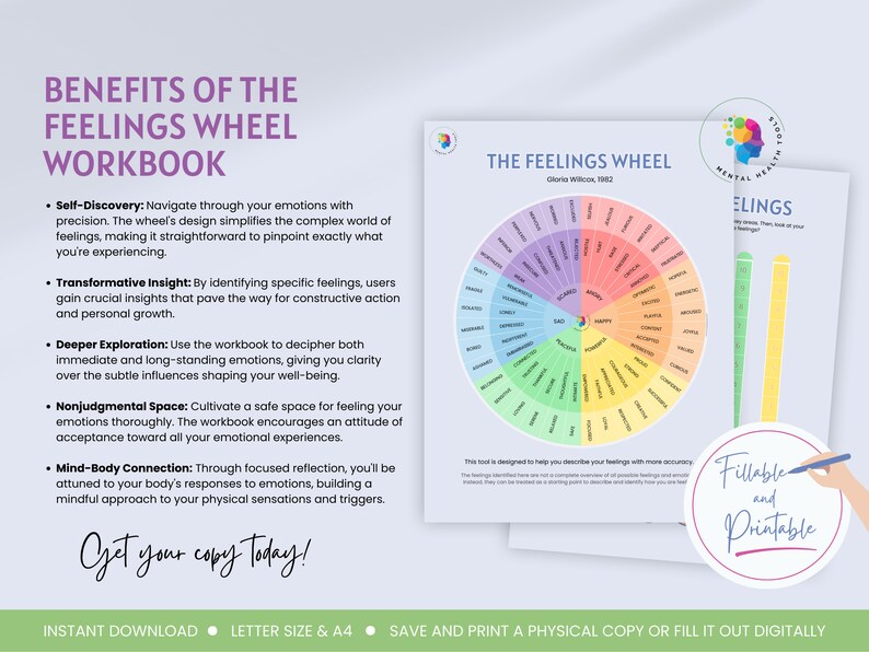 Feelings Wheel Workbook – Name & Express Emotions Clearly | Therapy PDF ...