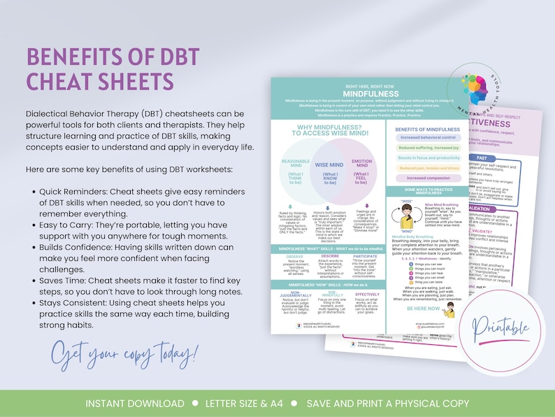 DBT Cheat Sheets: Dialectical Behavior Therapy Reference (PDF Pattern ...