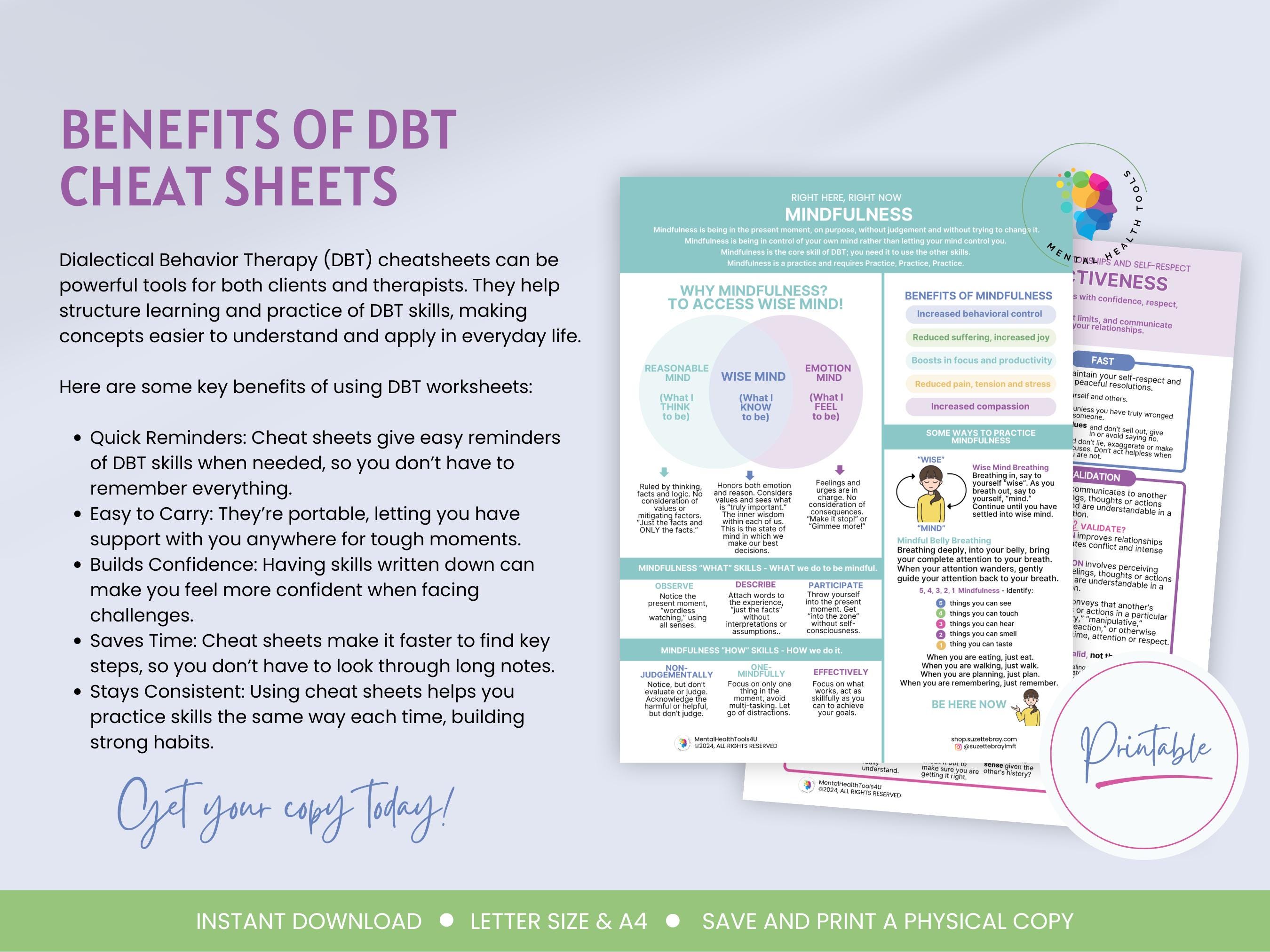 DBT Cheat Sheets: Dialectical Behavior Therapy Reference (PDF Pattern ...