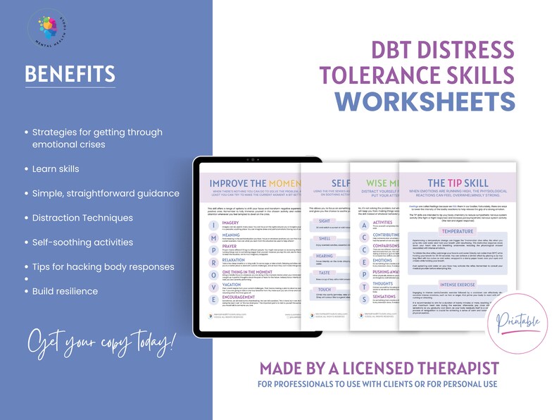 DBT Distress Tolerance Worksheets: Crisis Survival Skills (digital ...