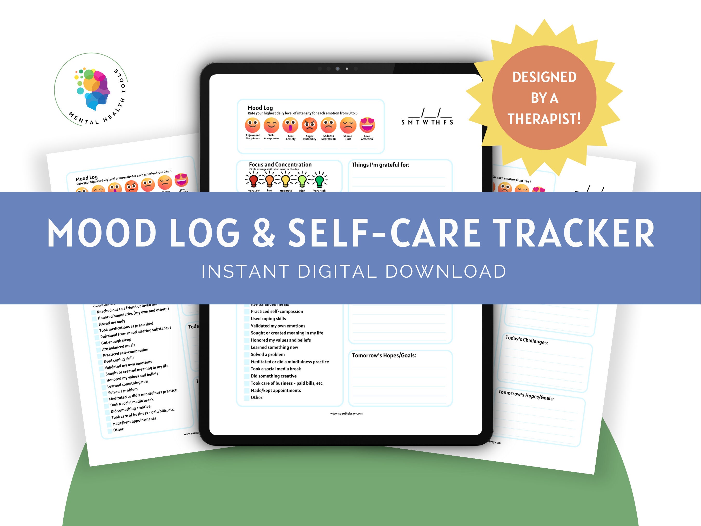Mood Log and Self-care Tracker Mental Health Journal Self Care Planner ...