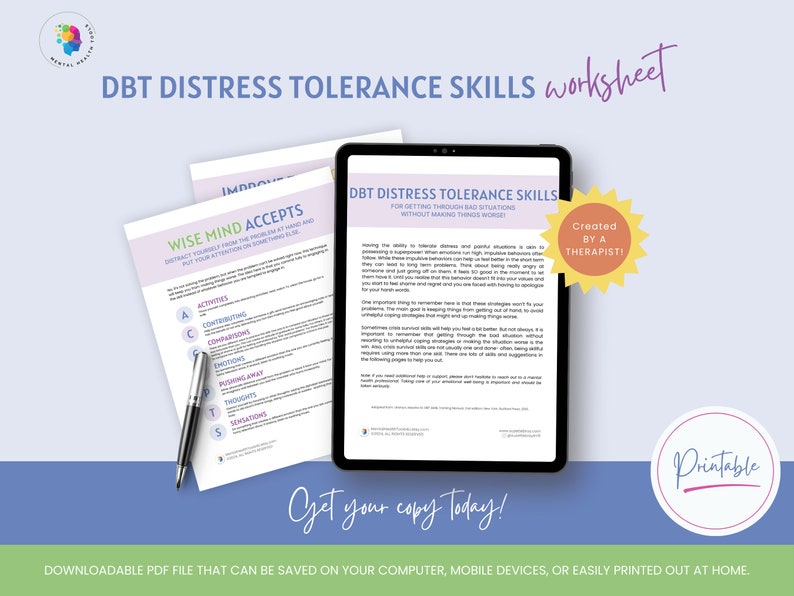 DBT Distress Tolerance Worksheets: Crisis Survival Skills (digital ...