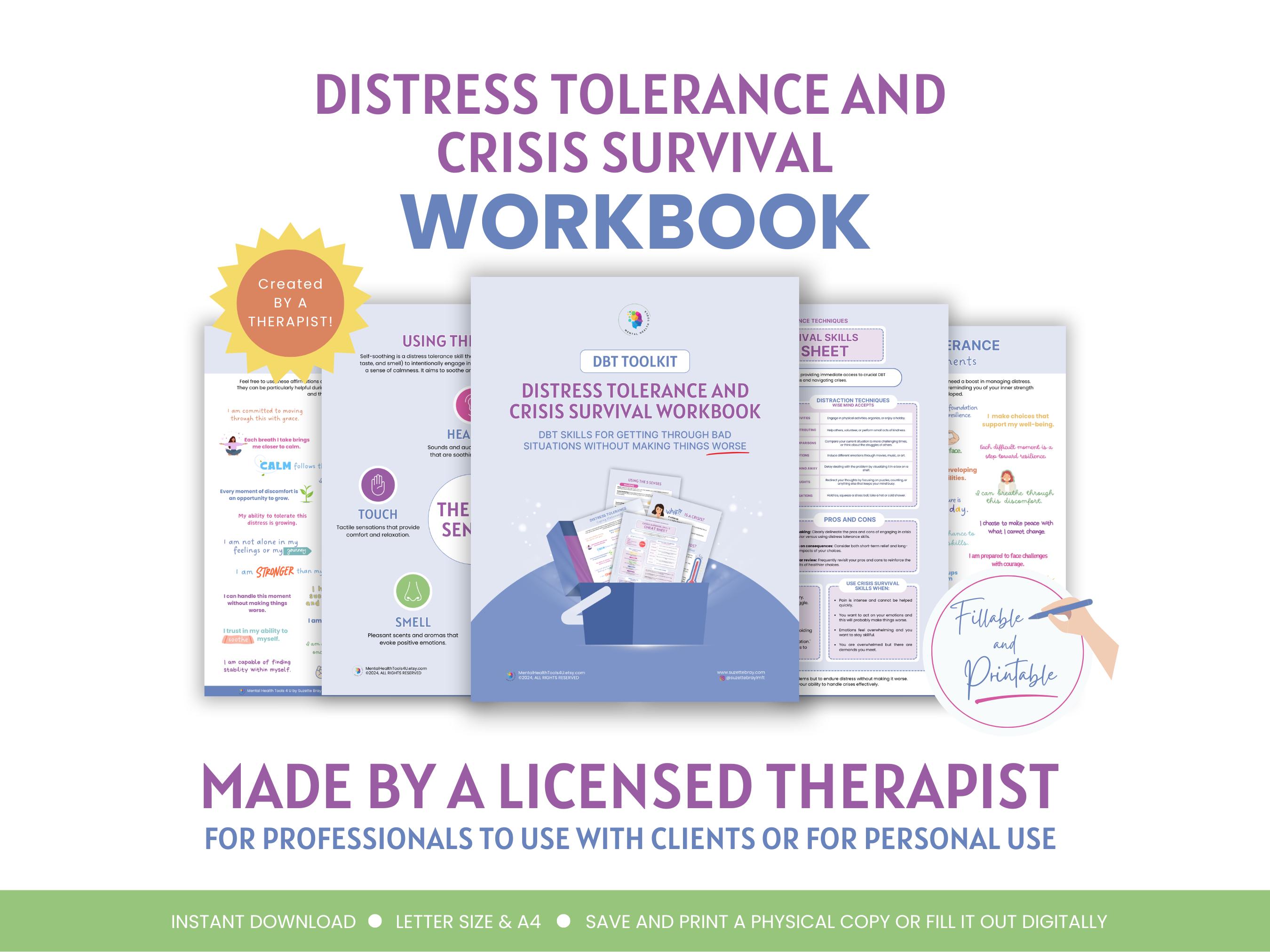 DBT Distress Tolerance Skills Workbook | Crisis Survival, Anxiety ...