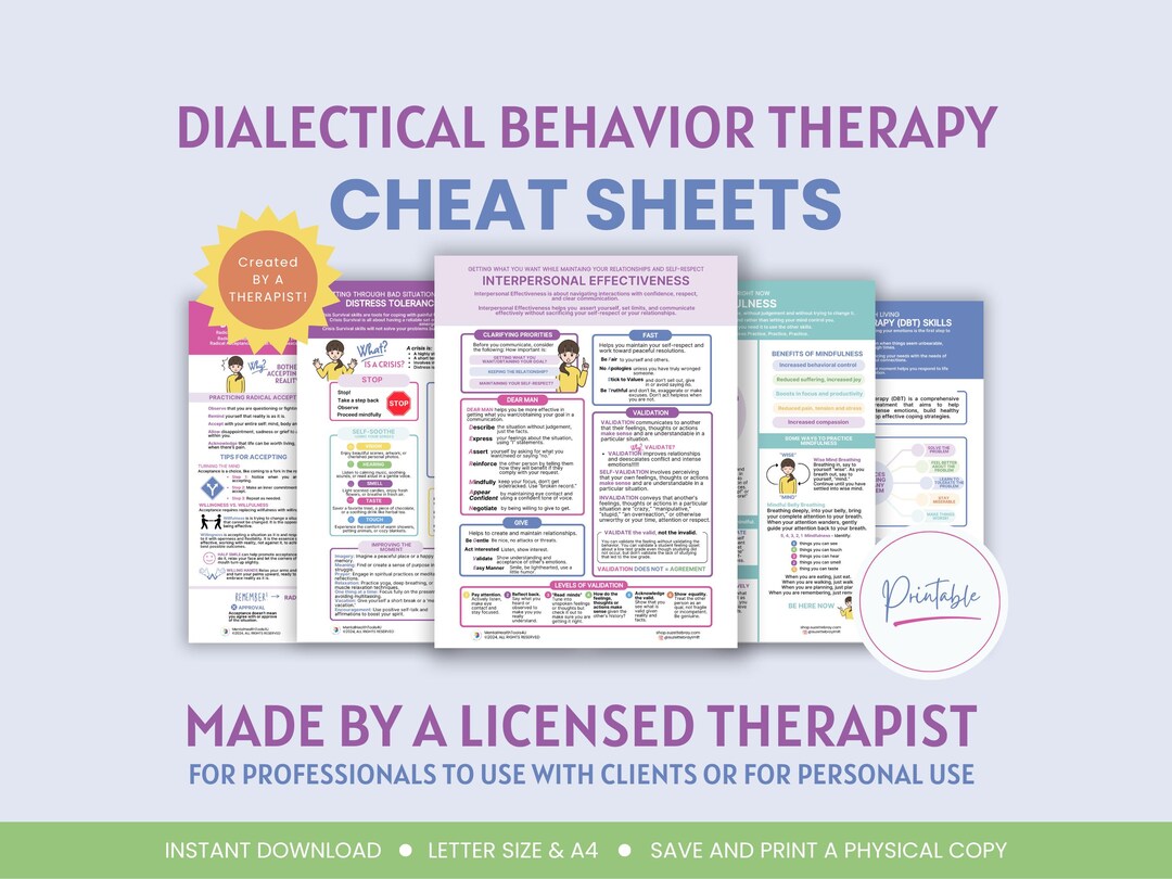 DBT Cheat Sheets: Dialectical Behavior Therapy Reference (PDF Pattern ...