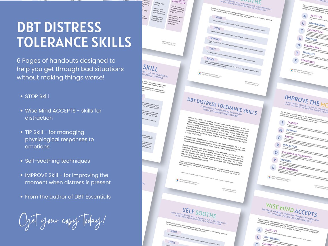 DBT Distress Tolerance Handouts Crisis Survival Skills Mental Health ...