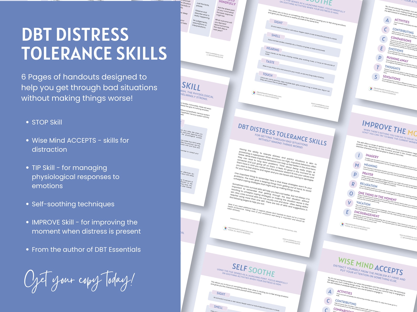 DBT Distress Tolerance Worksheets: Crisis Survival Skills (digital ...