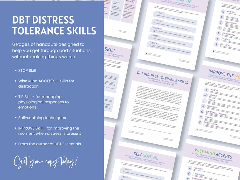 DBT Distress Tolerance Worksheets: Crisis Survival Skills (digital ...